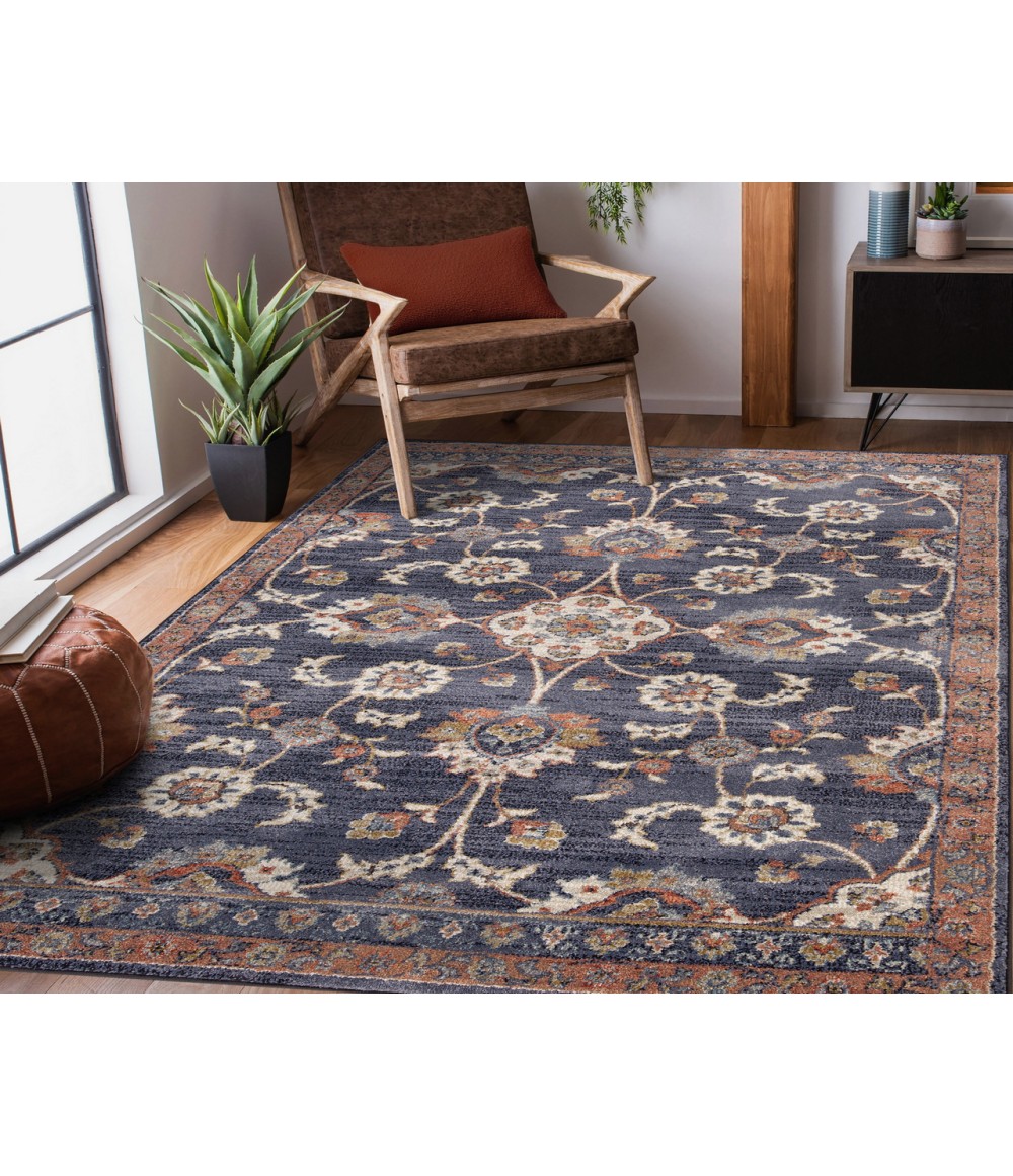 Jordan Bea Navy Blue Traditional Floral Rug 1.10x2.11 - Rugs Town
