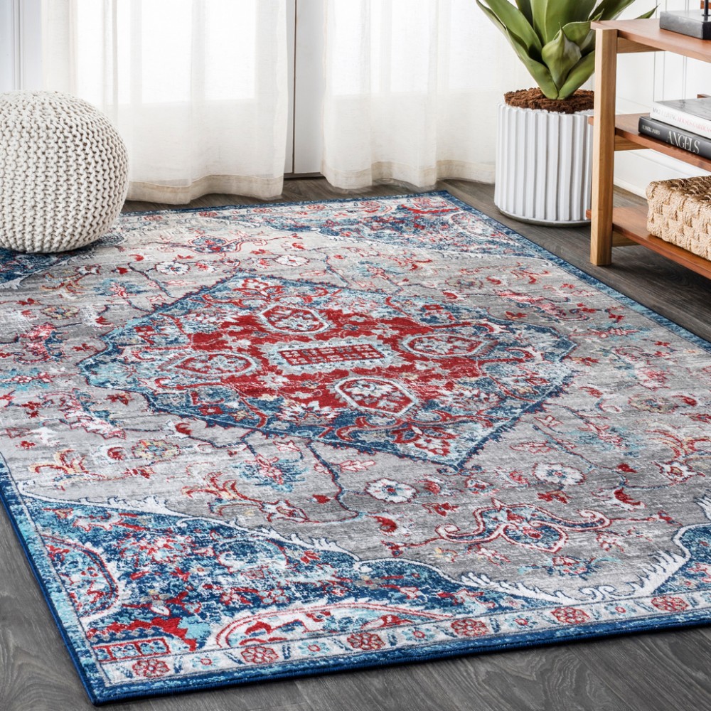 Modern Persian MDP104A Red/Navy Area Rug 4X6 - Rugs Town