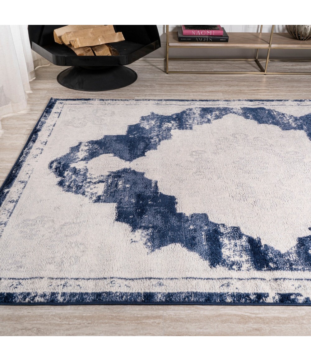Jonathany Modern Persian MDP400E Ivory/Navy Rug 3.X5 - Rugs Town