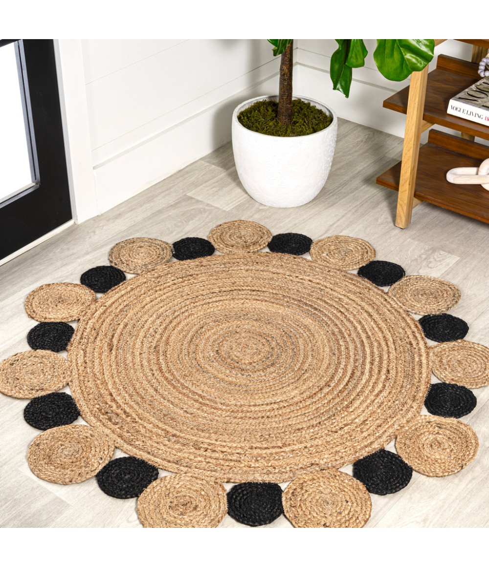 Ansa Collection RNF108A Natural/Black Rug 4.1X4.1RND - Rugs Town