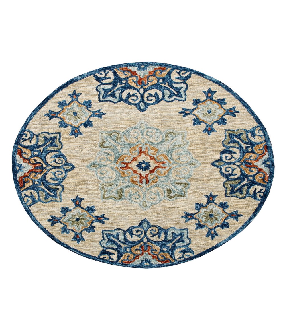 Rachel RUG-AX Beige/Blue 3 ft. Round Area Rug - Rugs Town