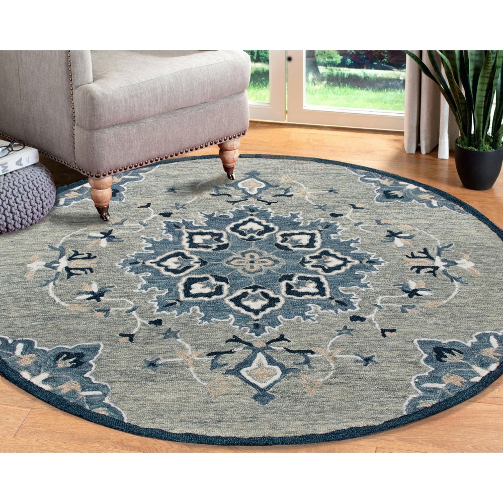 Rachel RUG-AY Gray/Blue 3 ft. Round Area Rug - Rugs Town