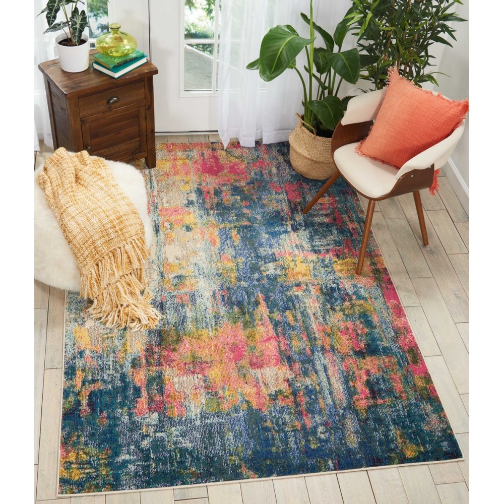 Nourison Celestial Ces09 Blue Yellow Area Rug 5.3X7.3 - Rugs Town